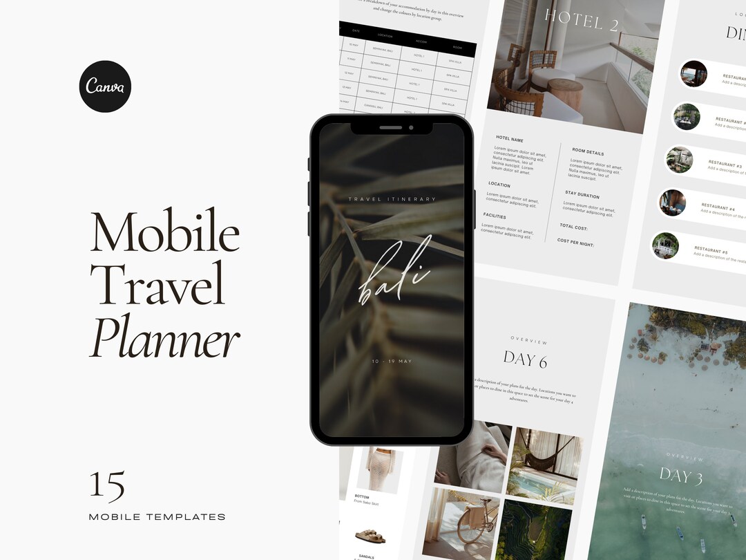 Mobile Travel Planner Template | Customizable Canva Itinerary (digital ...