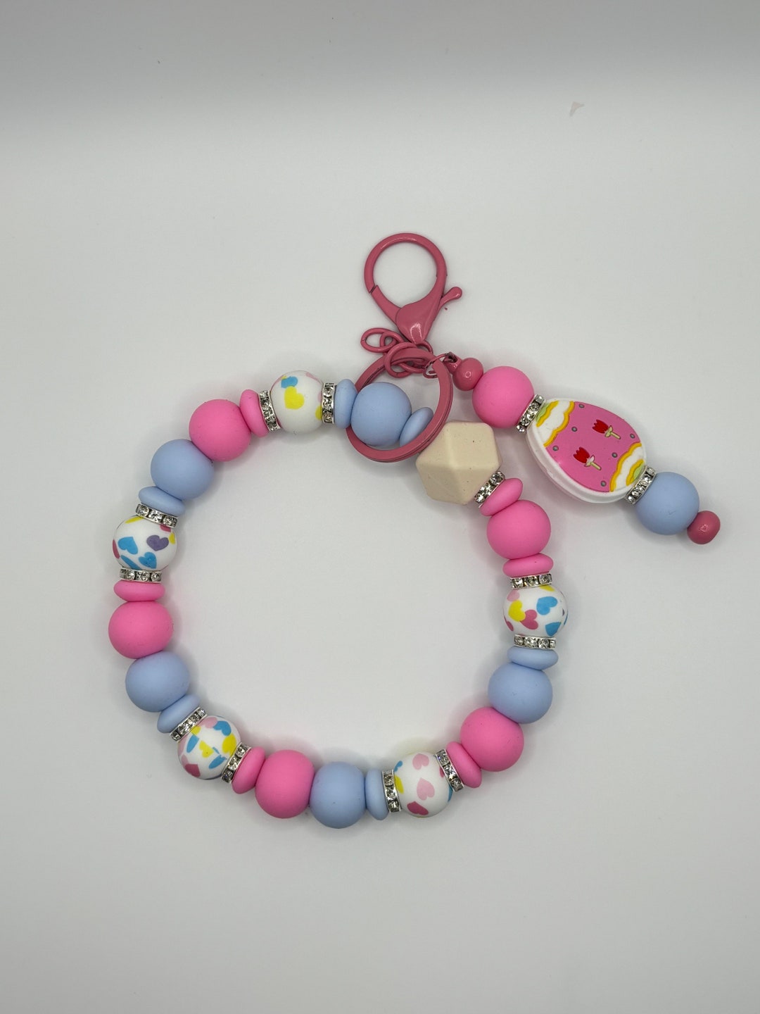 Beaded Beadable Silicone Focal Bead Keychain Wristlet Beautiful Easter ...