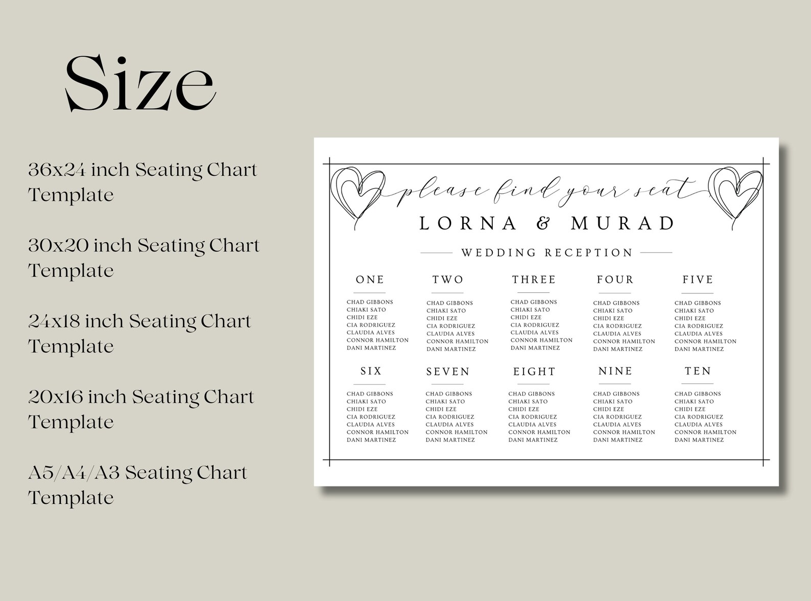 Stylized Wedding Seating Chart Printable Wedding Seating Chart Template ...