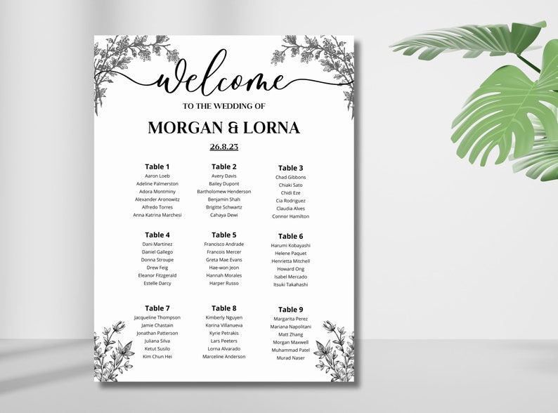 Stylized Wedding Seating Chart Printable Wedding Seating Chart Template ...