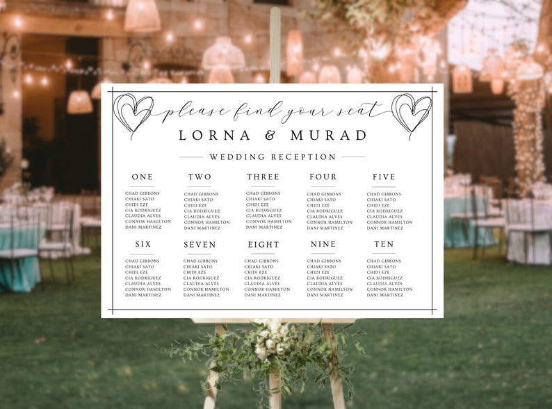 Stylized Wedding Seating Chart Printable Wedding Seating Chart Template ...