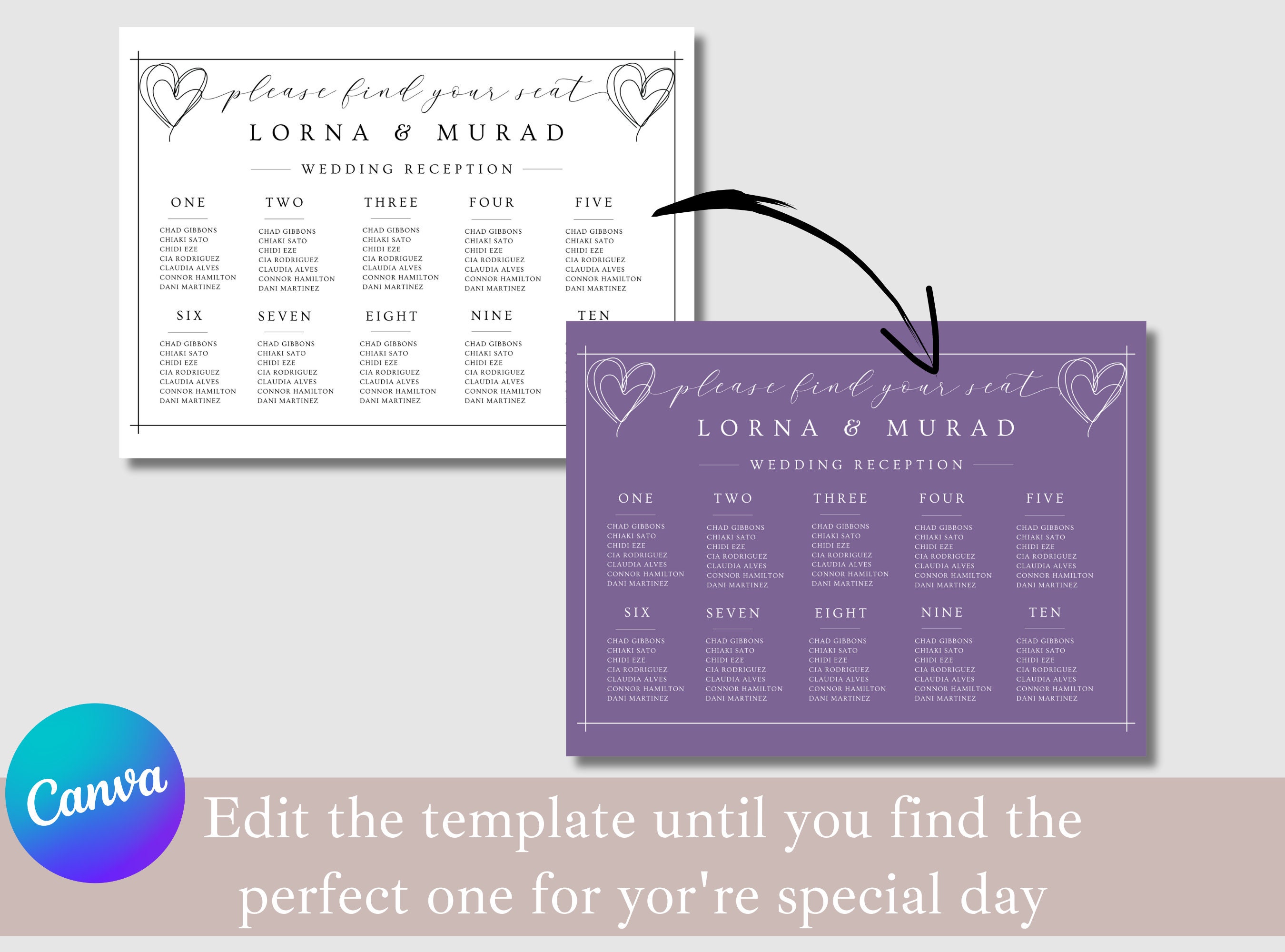 Stylized Wedding Seating Chart Printable Wedding Seating Chart Template ...