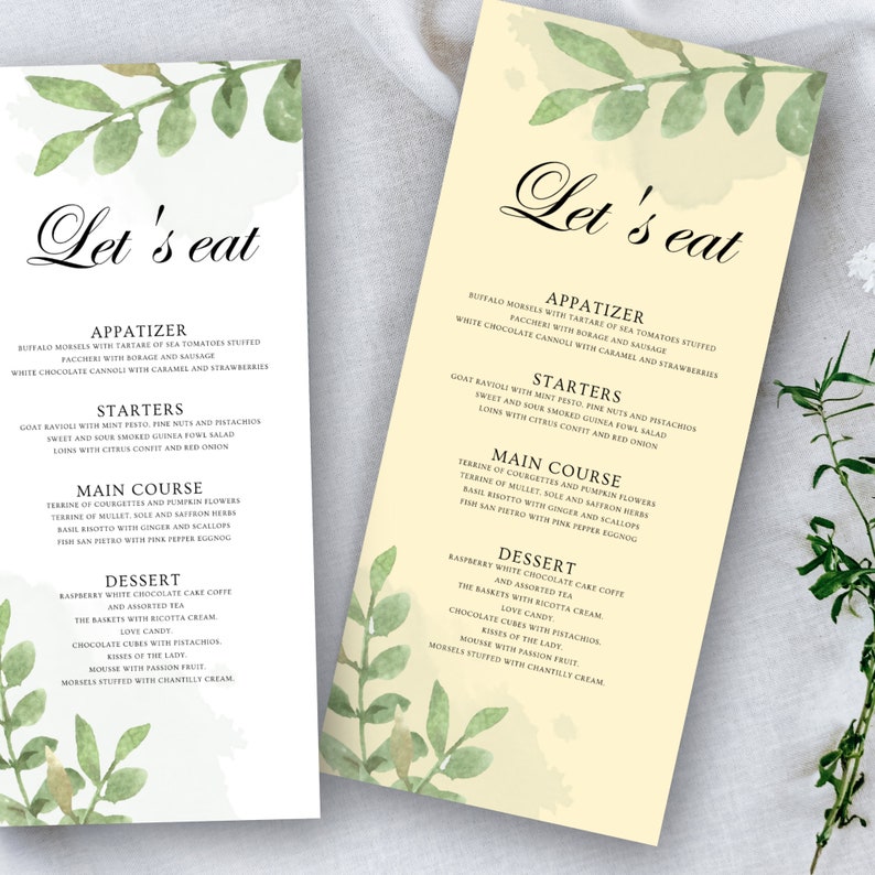 Plants Wedding Menu Template Wedding Bar Menu Template Wedding ...