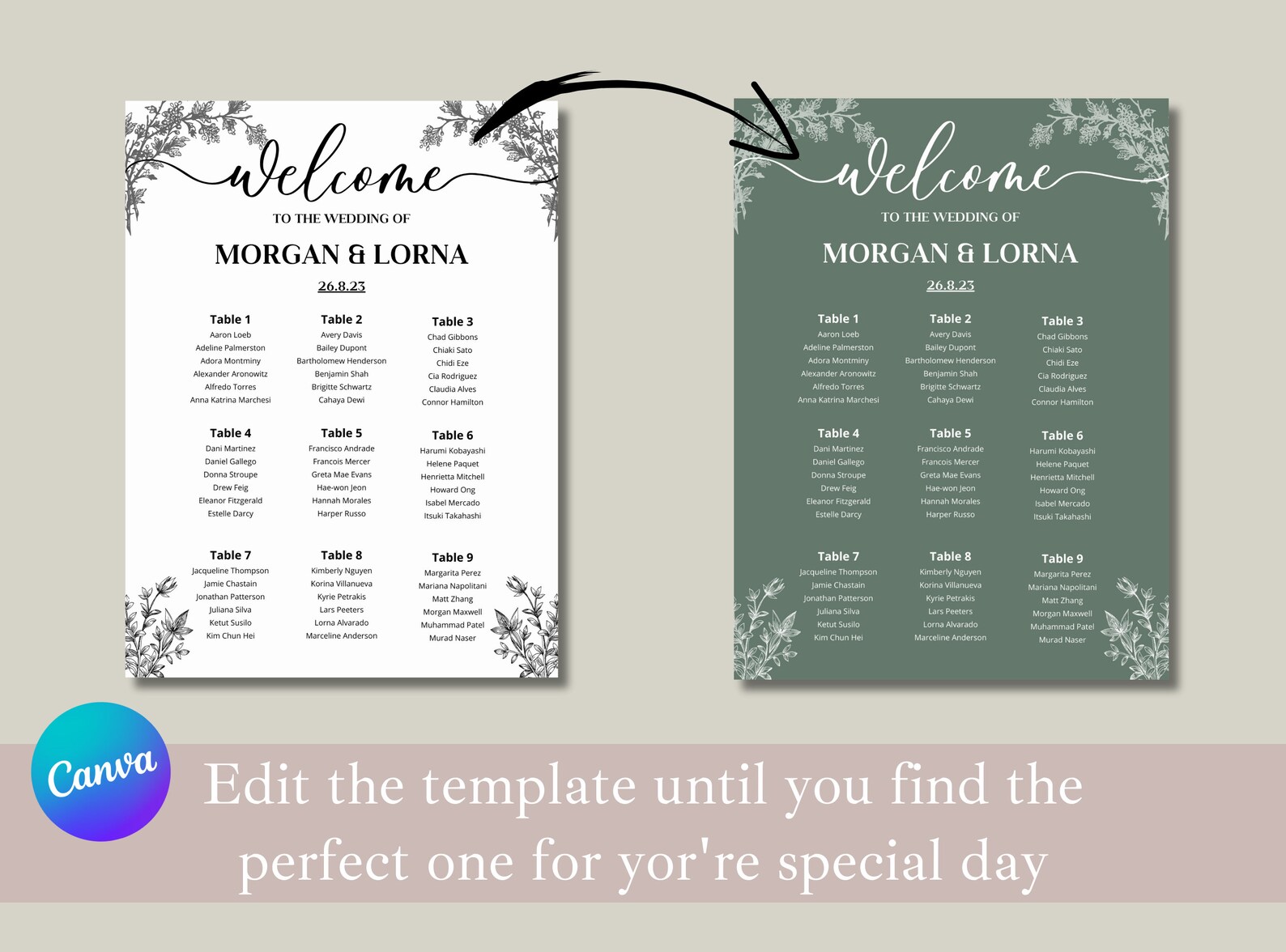 Stylized Wedding Seating Chart Printable Wedding Seating Chart Template ...