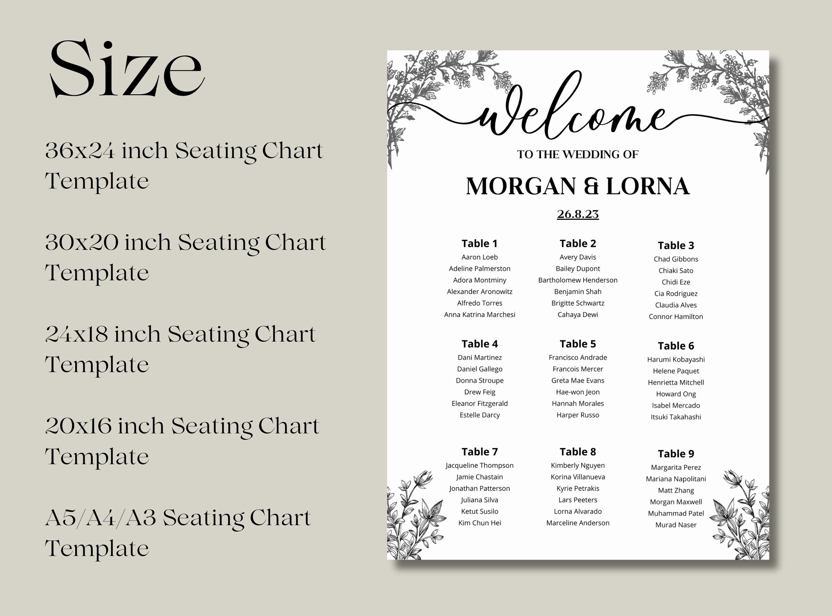 Stylized Wedding Seating Chart Printable Wedding Seating Chart Template ...