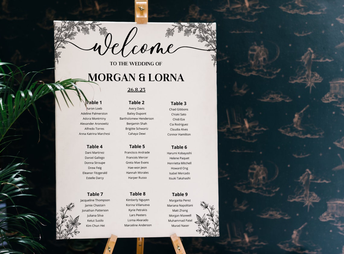 Stylized Wedding Seating Chart Printable Wedding Seating Chart Template ...