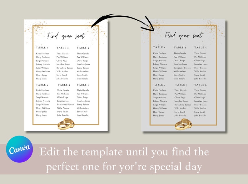 Stylized Wedding Seating Chart Printable Wedding Seating Chart Template ...