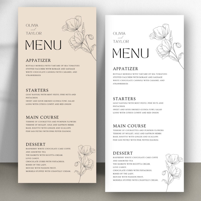 Stylized Wedding Menù Template Wedding Bar Menù Template - Etsy
