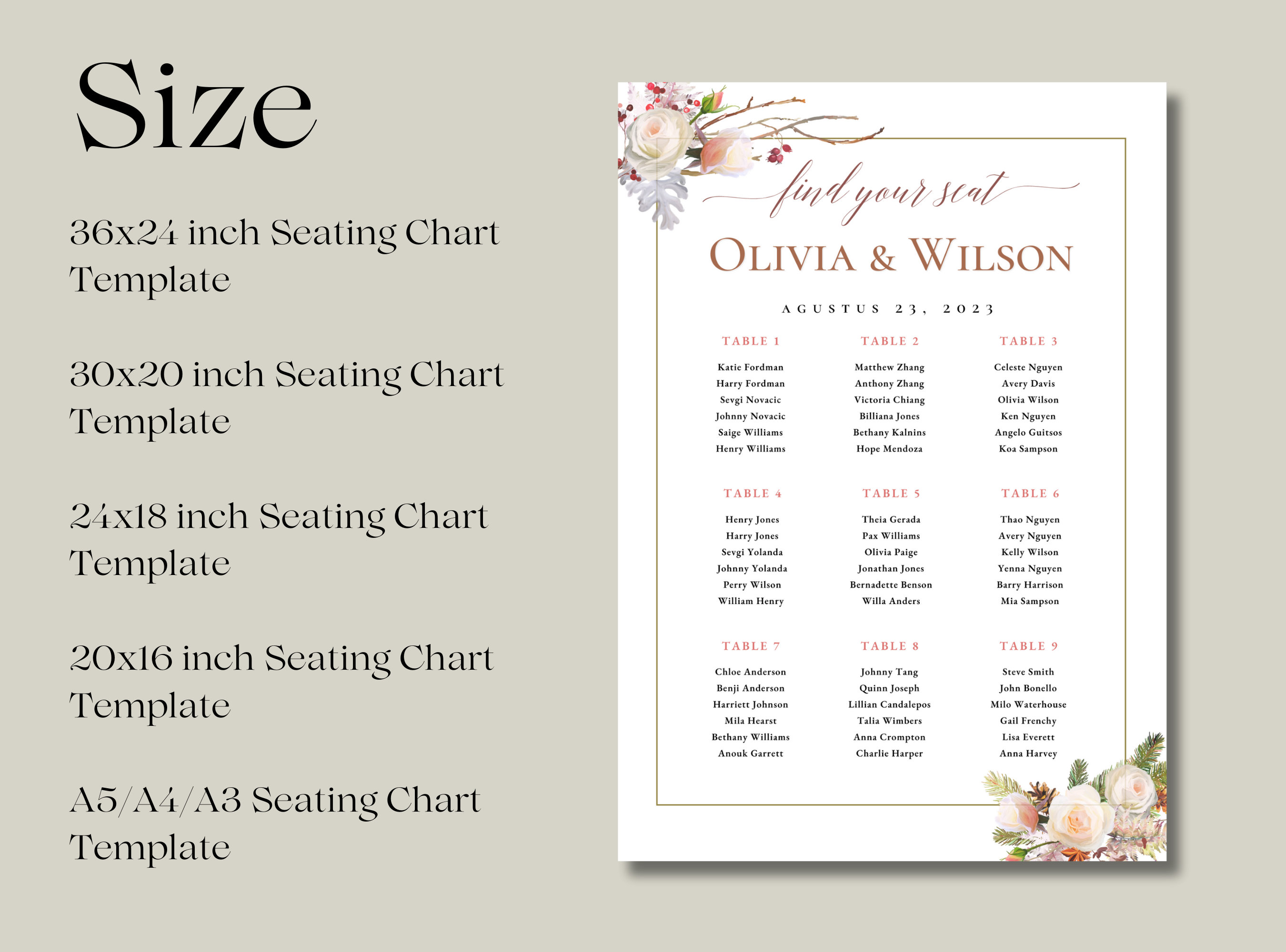 Flower Wedding Seating Chart Printable Wedding Seating Chart Template ...