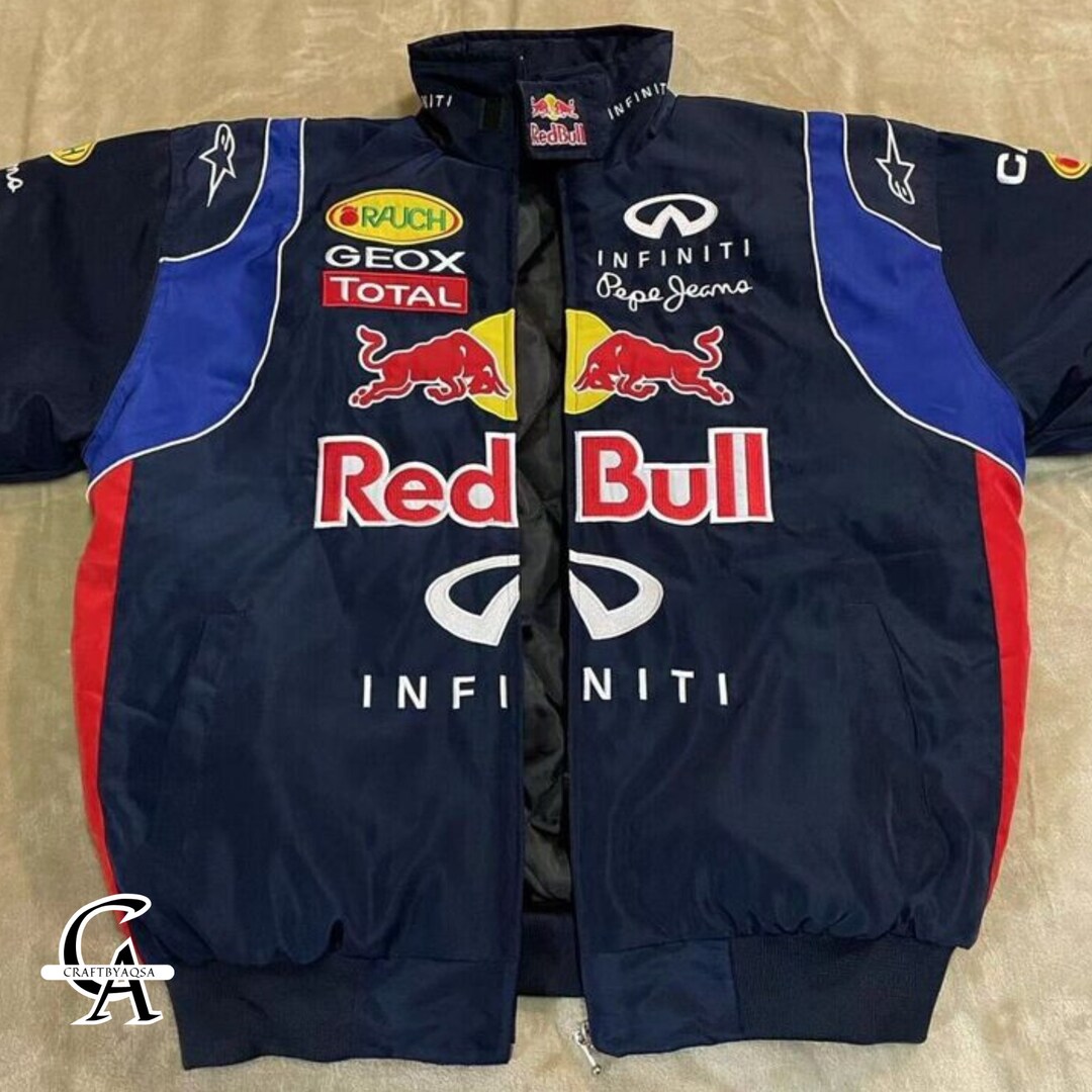Red Bull Racing Jacket Embroidered Retro Classic Racing Jacket Red Bull ...