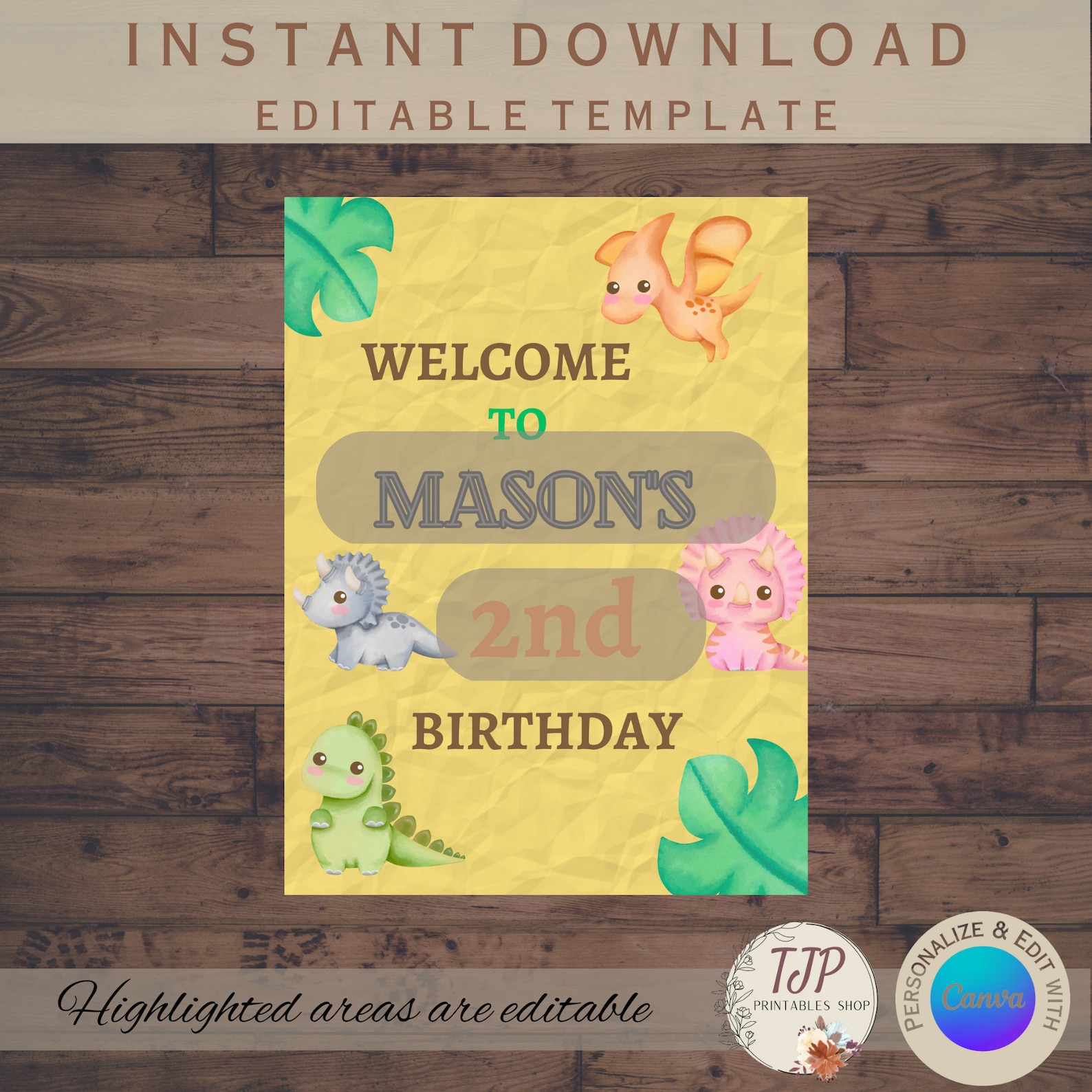 Dinosaur Birthday Welcome Sign for First Birthday Welcome Sign for ...