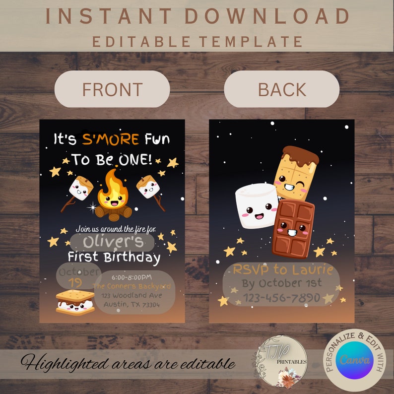 Editable Smores 1st Birthday Invitation Editable Template for Smores ...