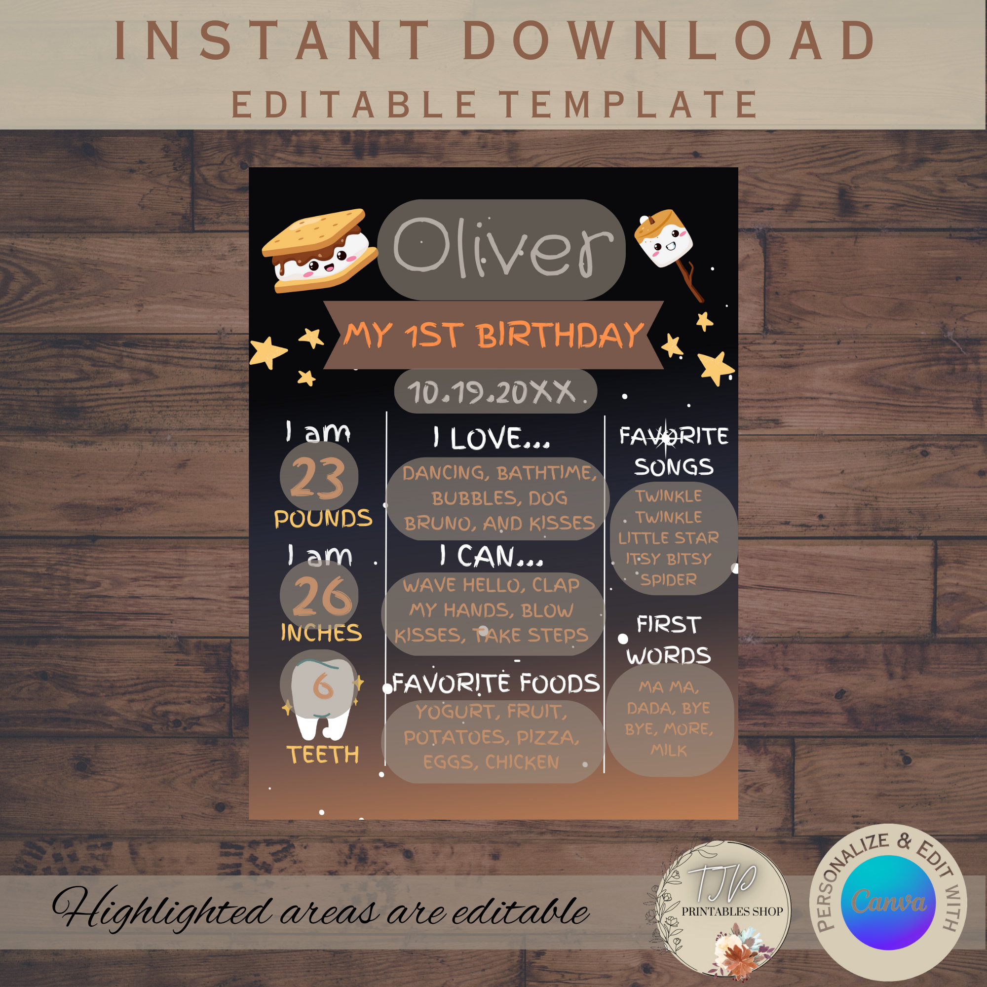 Printable Birthday Milestone Template for 1st Birthday Editable ...