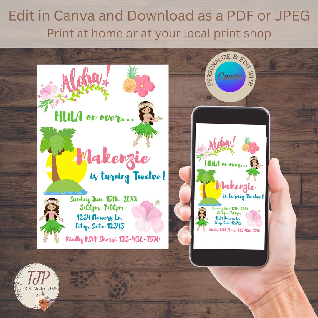 Aloha Birthday Invitation for Hawaii Aloha Birthday Party Invitation ...