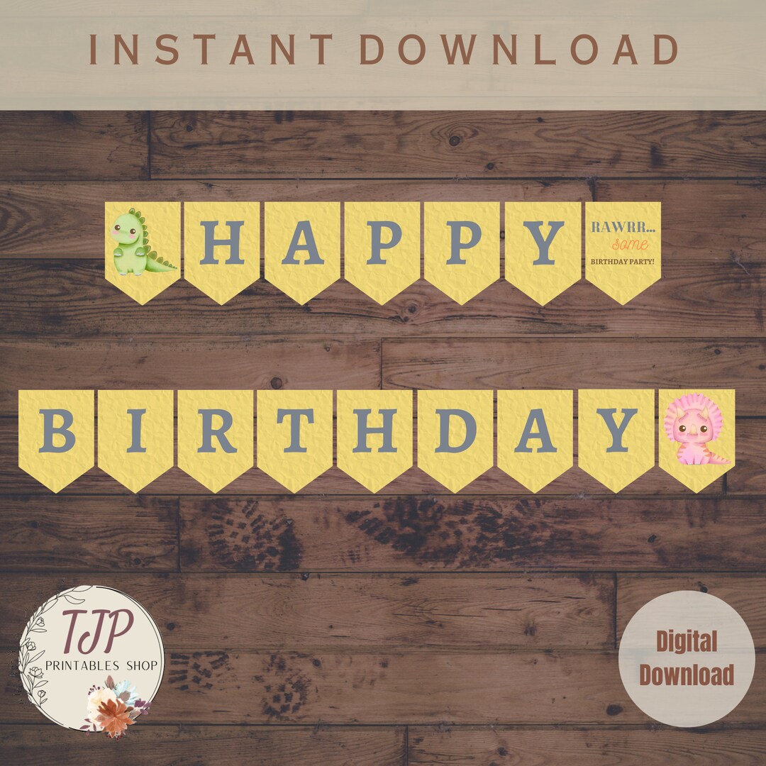 Stomp on Over Baby Dino Birthday Banner for Party Printable Dinosaur ...