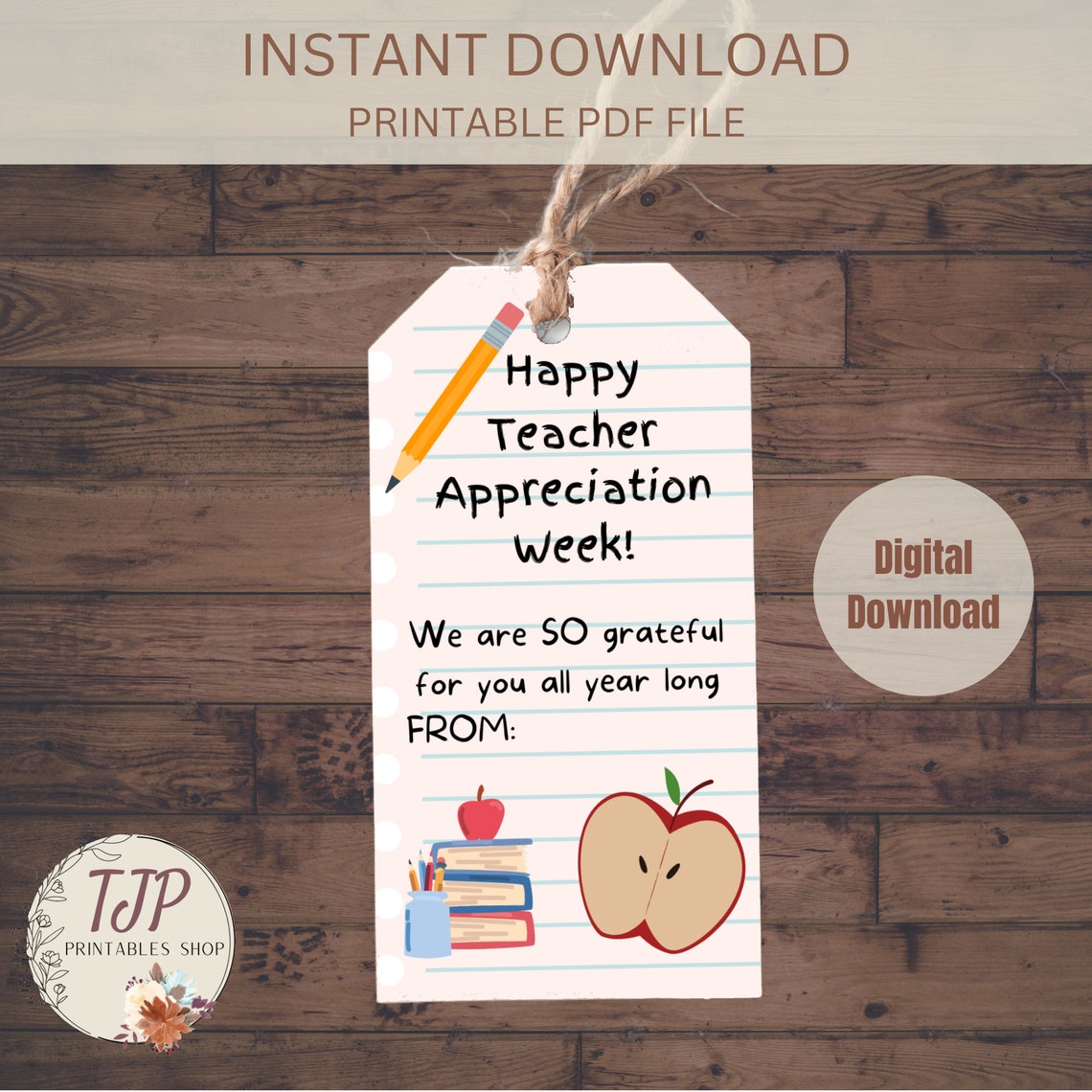Teacher Appreciation Gift Tag Printable Thank You Tag for Teacher ...