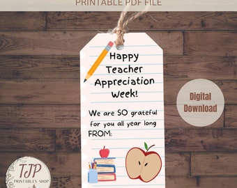 Teacher Appreciation Gift Tag, End of School Year Tag for Teacher ...