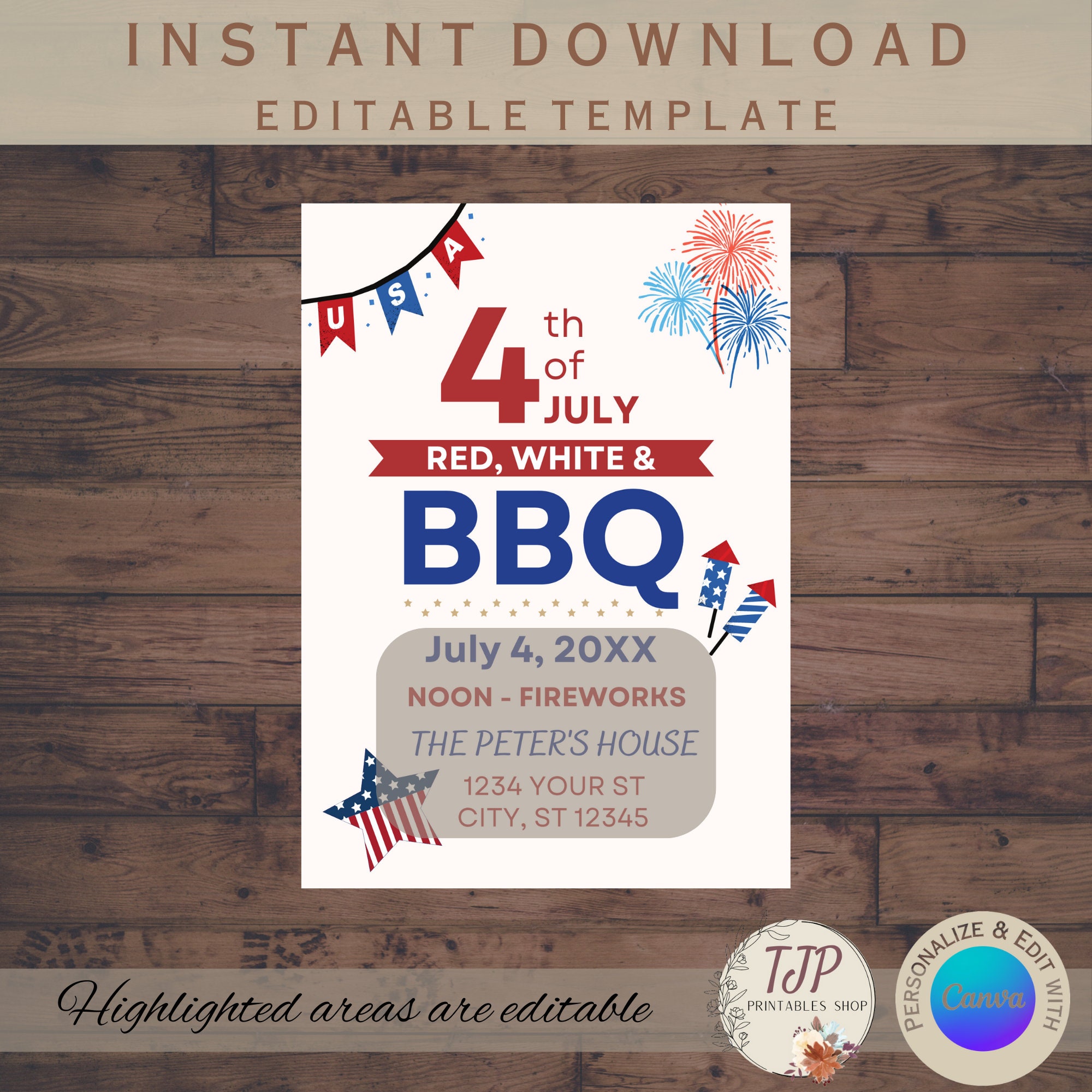 Editable Fourth of July Bbq Invitation Independence Day Bbq Barbeque ...