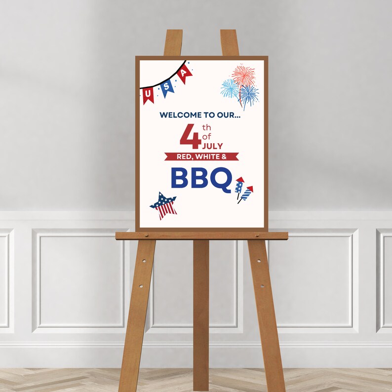 4th of July Welcome Party Sign BBQ Party Welcome Sign for 4th of July ...