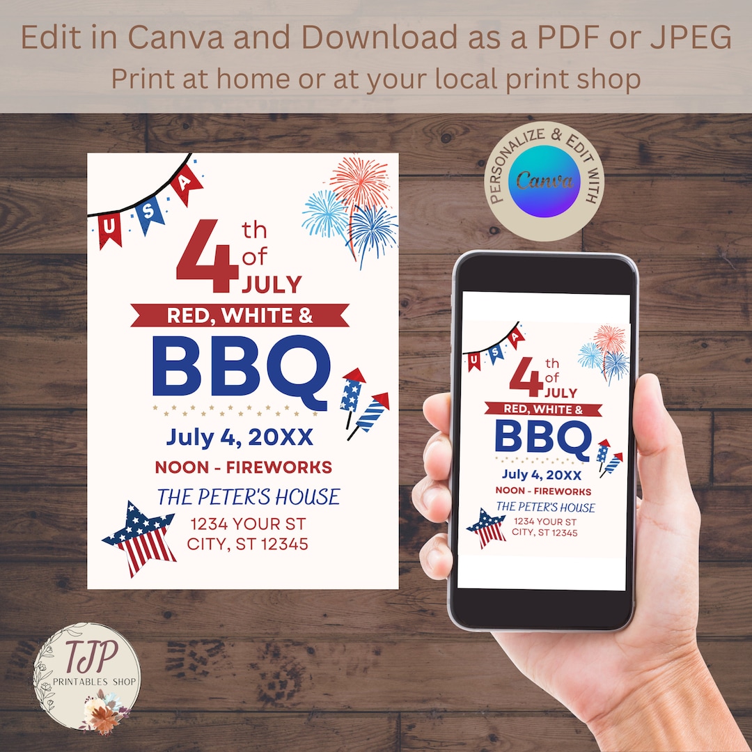Editable Fourth of July Bbq Invitation Independence Day Bbq Barbeque ...