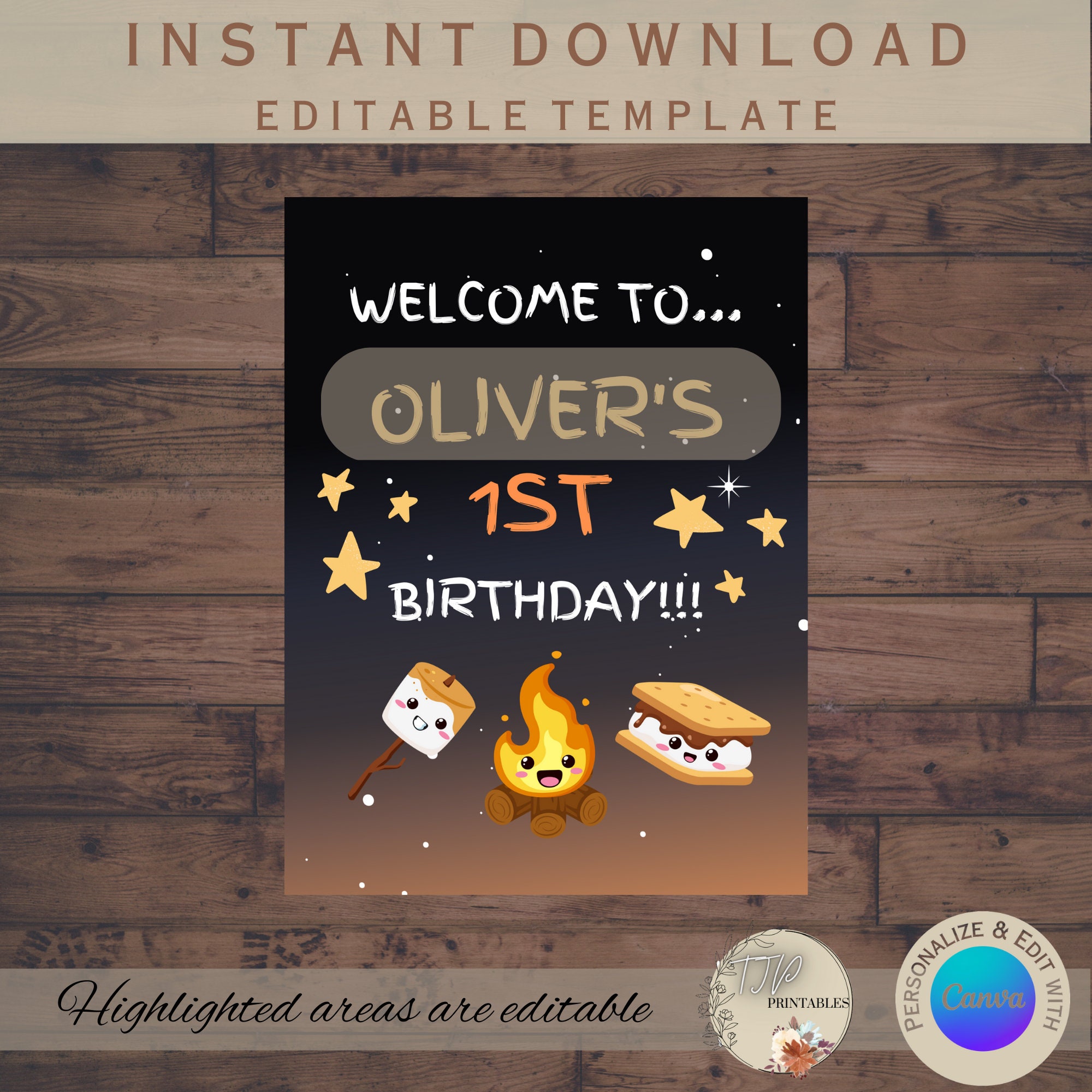 Editable Smores Welcome Sign for First Birthday Welcome Sign for Smores ...