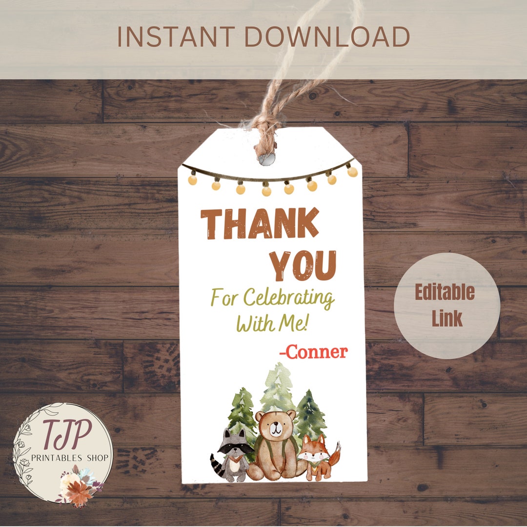 Thank You Tag for Camping Birthday Party Thank You Tag for Party Favor ...