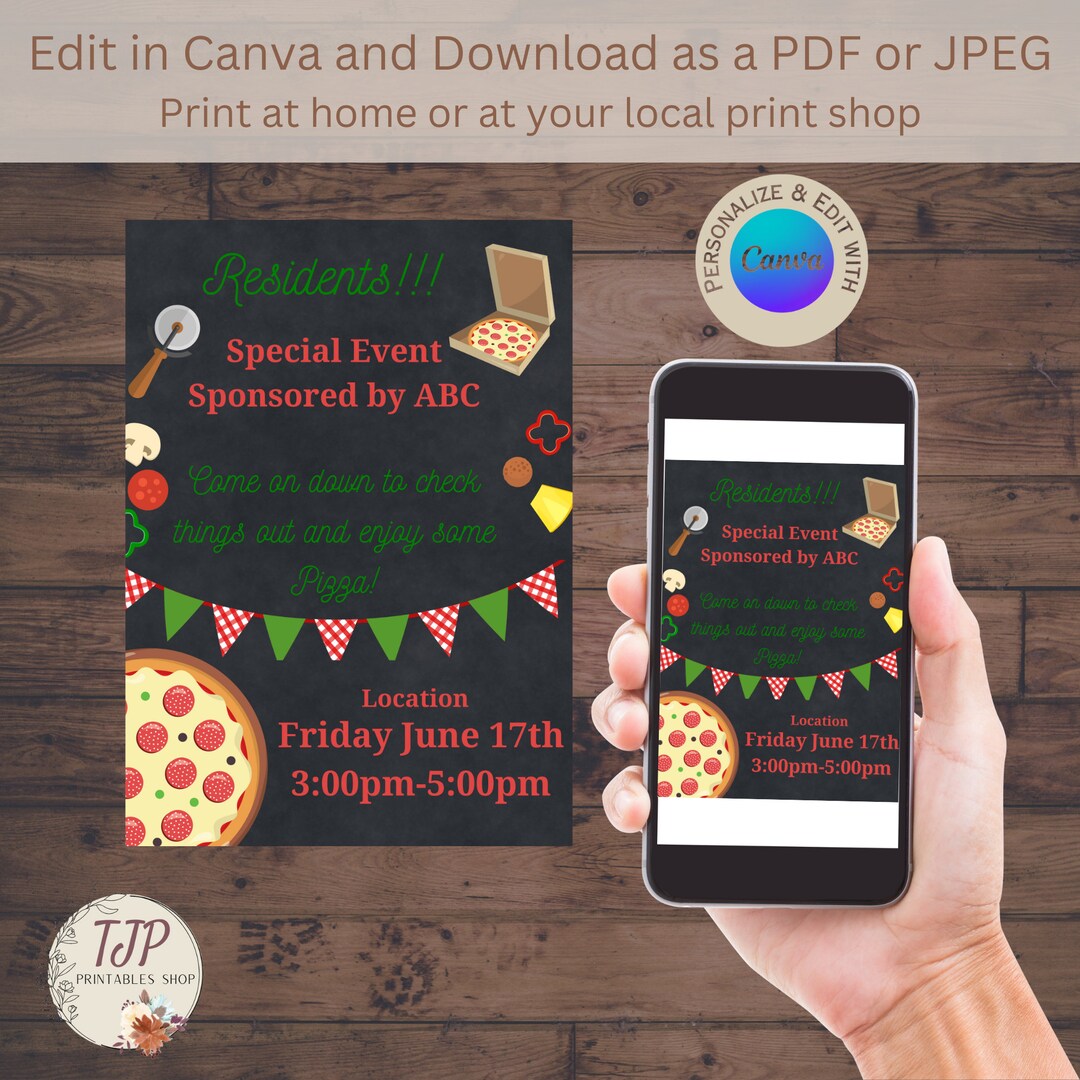 Pizza Party Event Flyer for Pizza Party Editable Event Flyer Digital ...