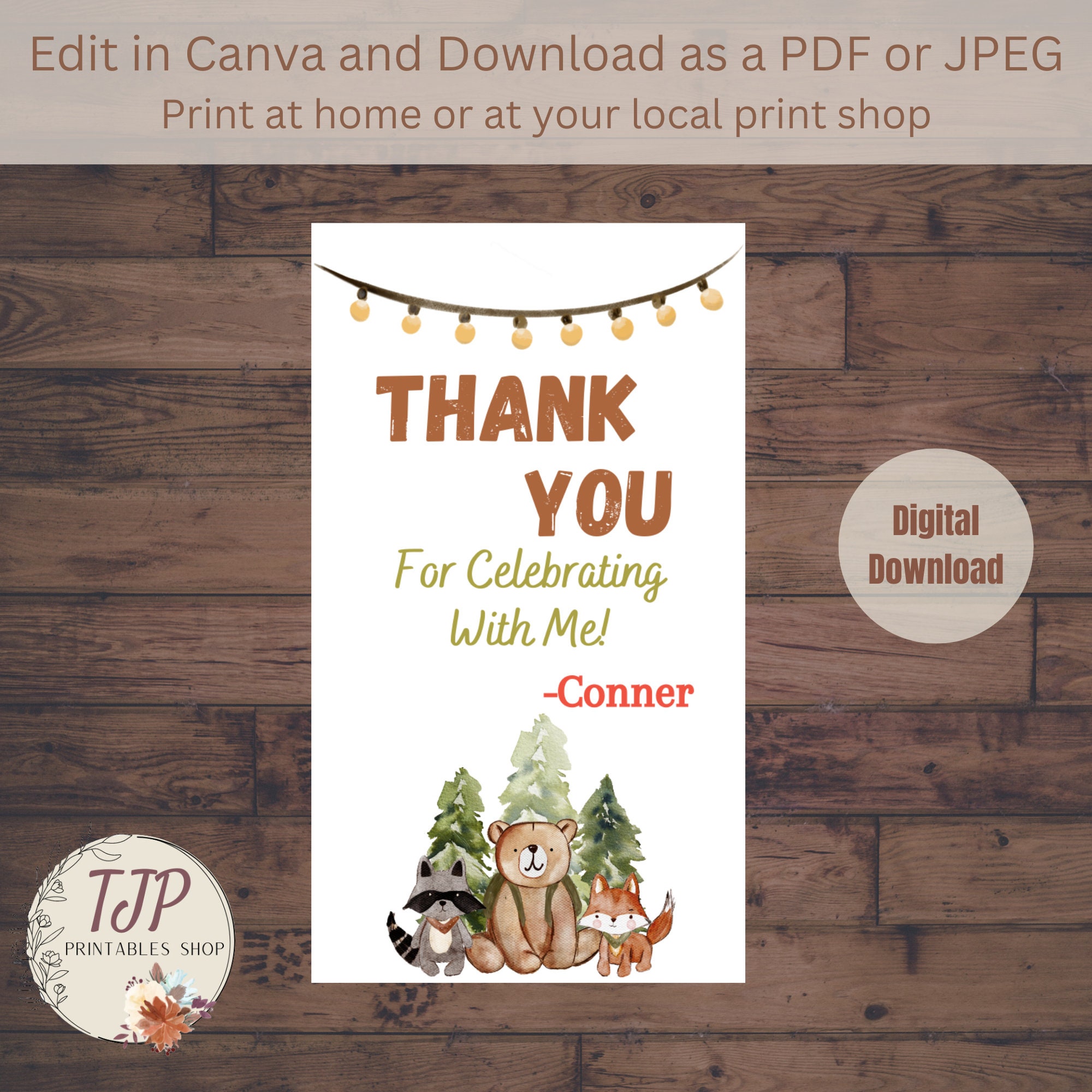 Thank You Tag for Camping Birthday Party Thank You Tag for Party Favor ...