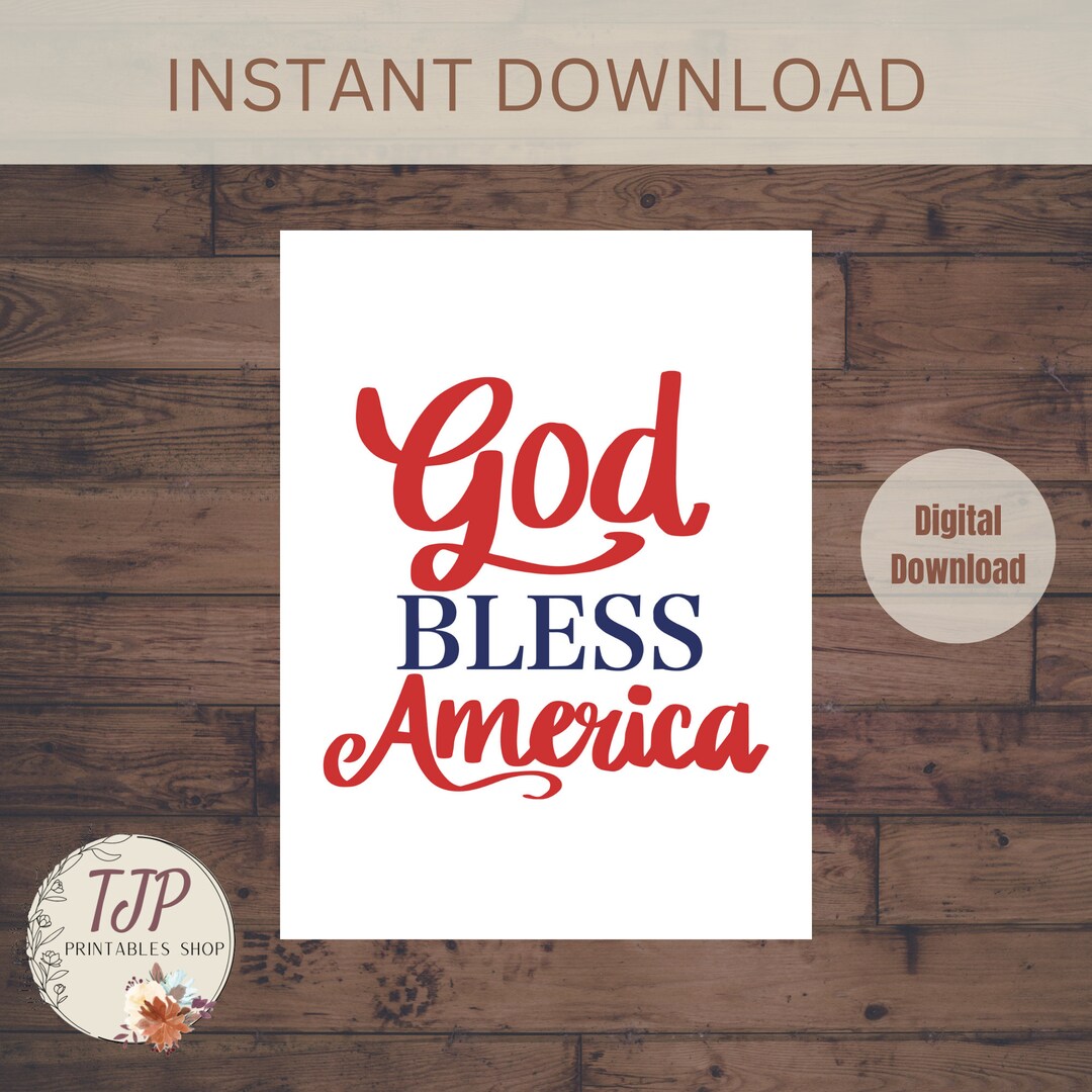 4th of July God Bless America Printable Party Decor for Fourth of July ...