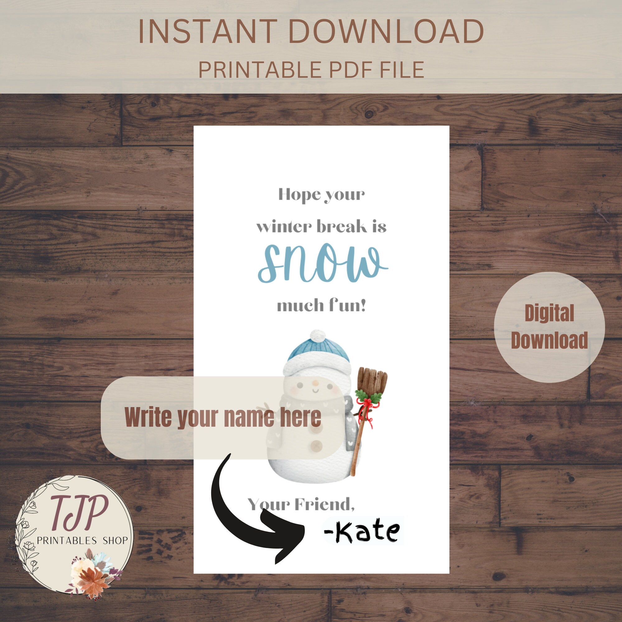 Snowman Classmate Gift Tag, Holiday Gift Tag, Printable Holiday Gift ...