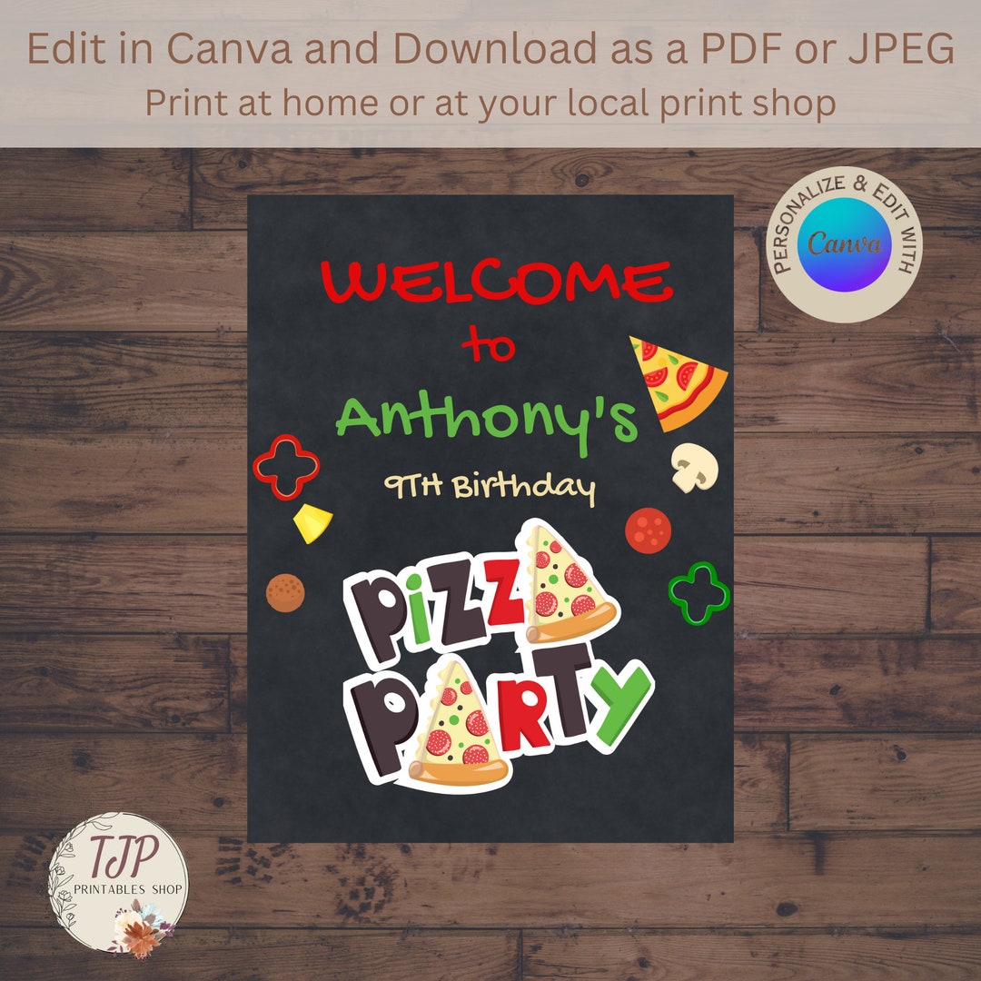 Pizza Party Birthday Welcome Sign for Birthday Welcome Sign for Pizza ...