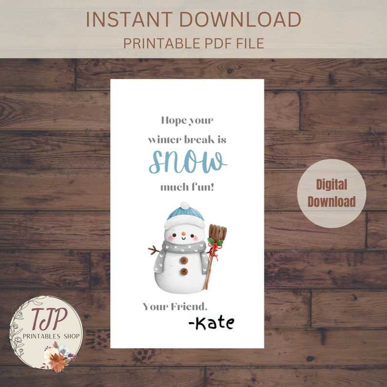 Snowman Classmate Gift Tag, Holiday Gift Tag, Printable Holiday Gift ...