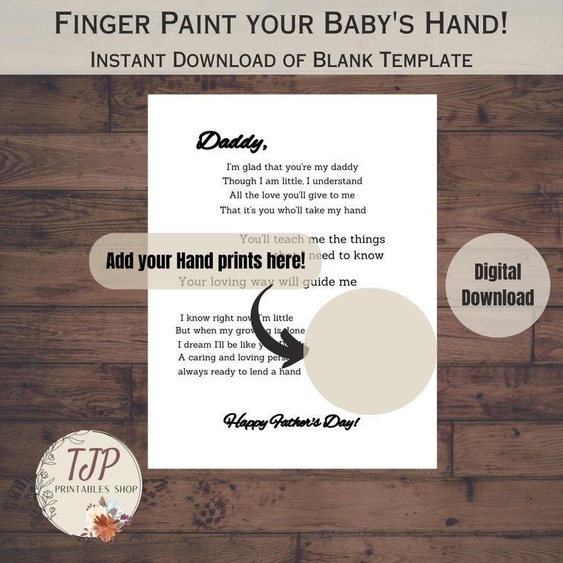 Fathers Day Hand Print Editable Printable Finger Painting Craft for Dad ...