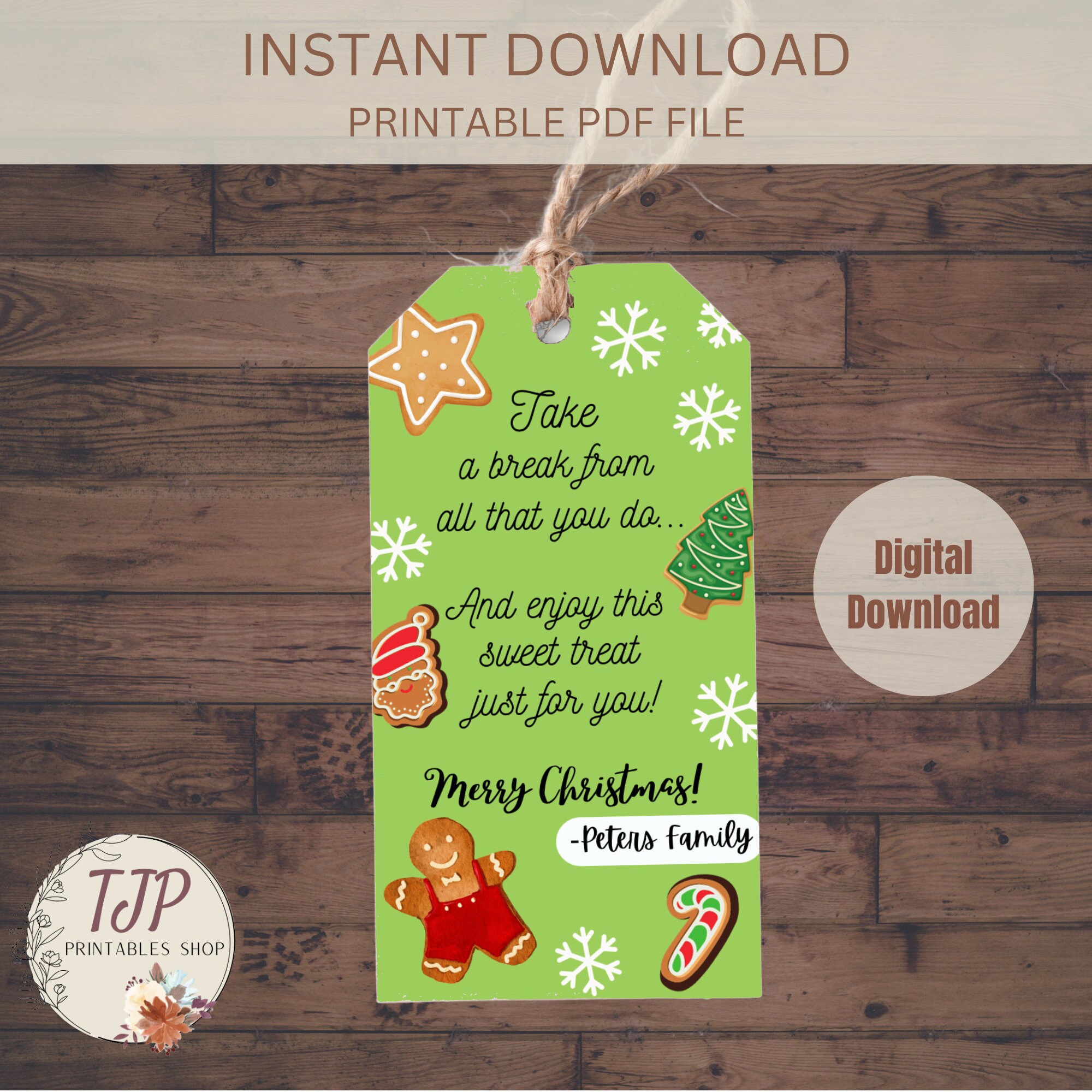 Merry Christmas Gift Tag, Teacher Gift Tag, Printable Holiday Gift Tag ...