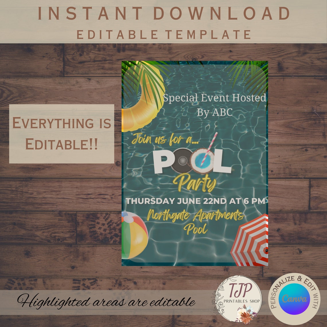 Pool Party Event Flyer for Pool Party Editable Flyer for Pool Party ...