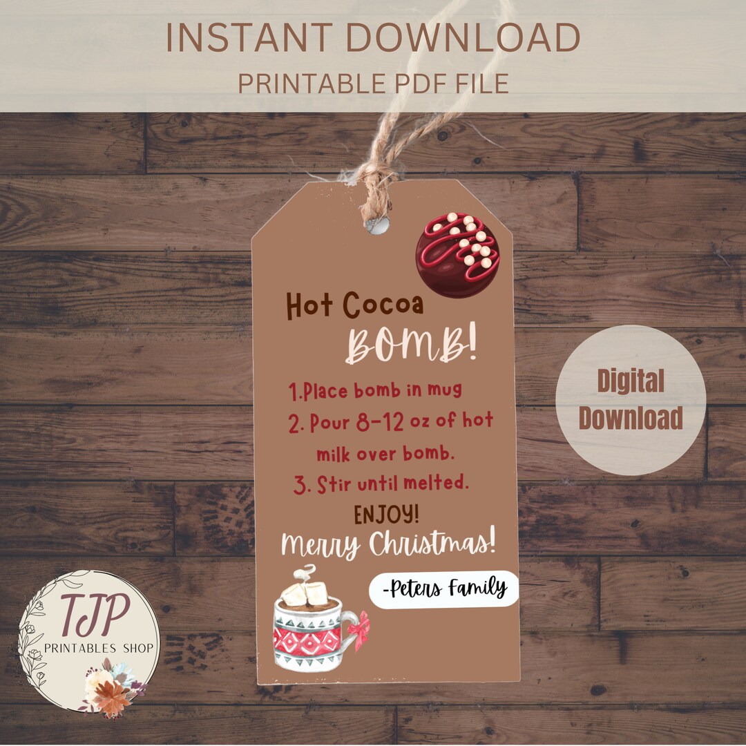 Hot Cocoa Gift Tag, Teacher Gift Tag, Hot Cocoa Bomb Tag, Christmas ...