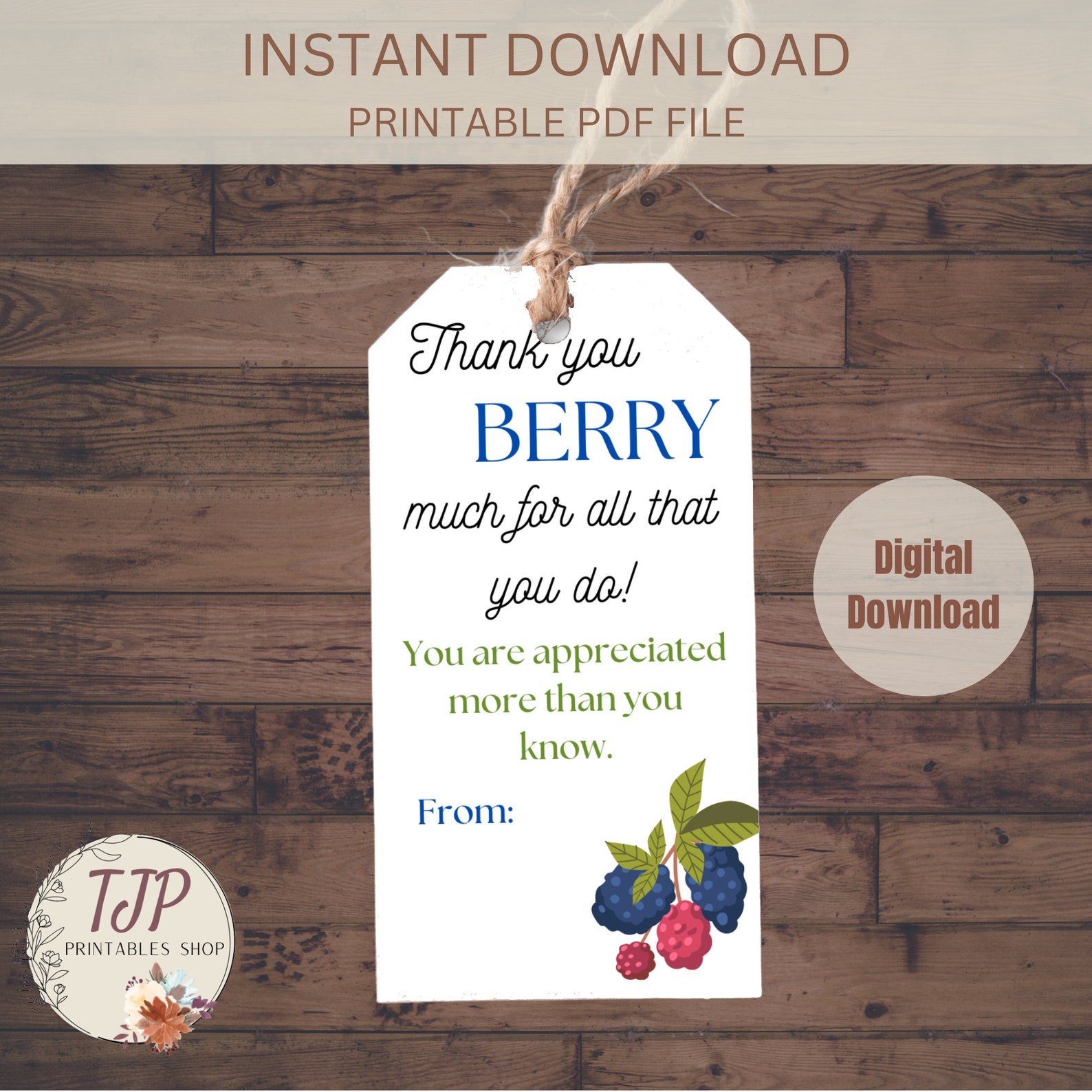 Thank You Berry Much Teacher Appreciation Gift Tag Printable Thank You ...