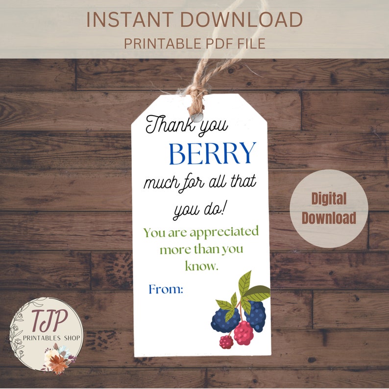 Thank You Berry Much Teacher Appreciation Gift Tag Printable Thank You ...