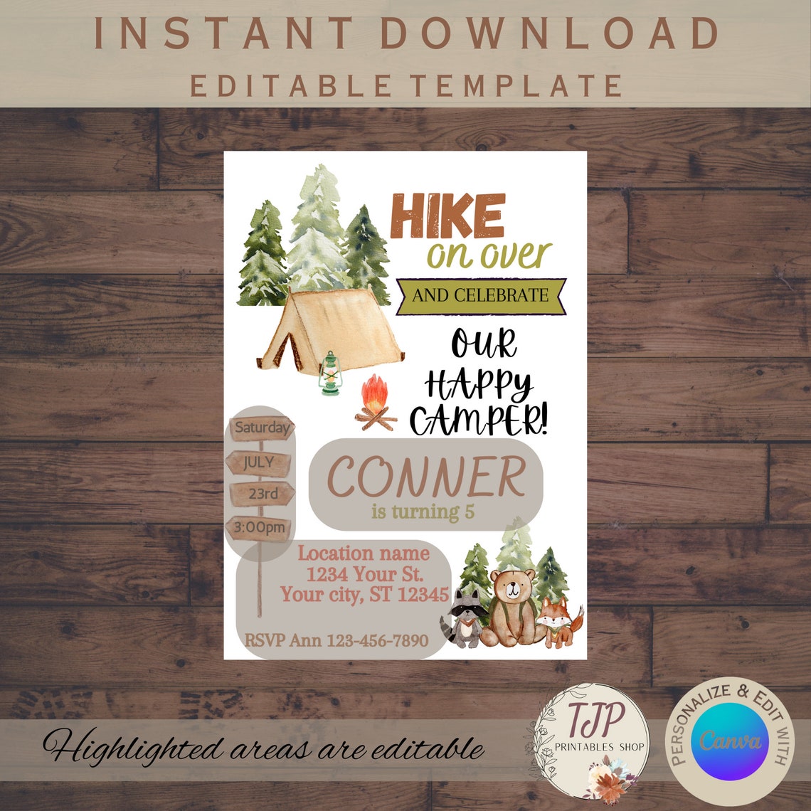 Camping Birthday Invitation Template Camping Invite Camping Birthday ...