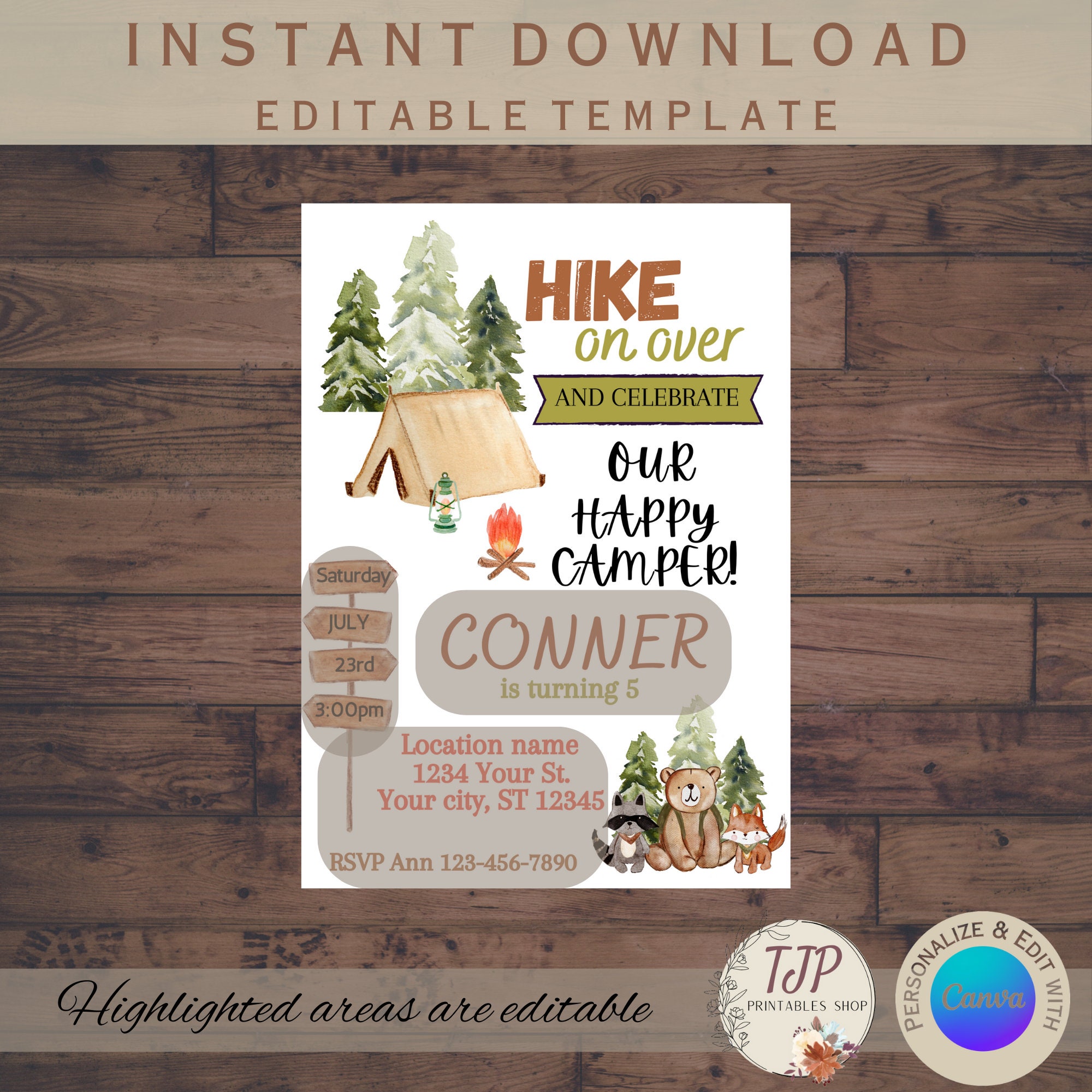 Camping Birthday Invitation Template Camping Invite Camping Birthday ...