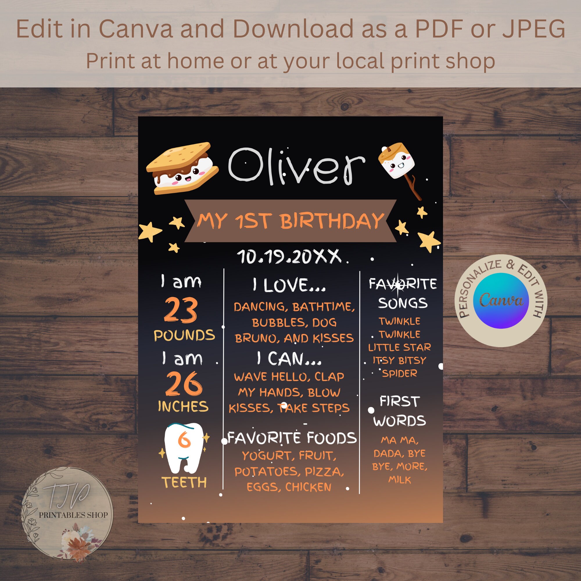 Printable Birthday Milestone Template for 1st Birthday Editable ...