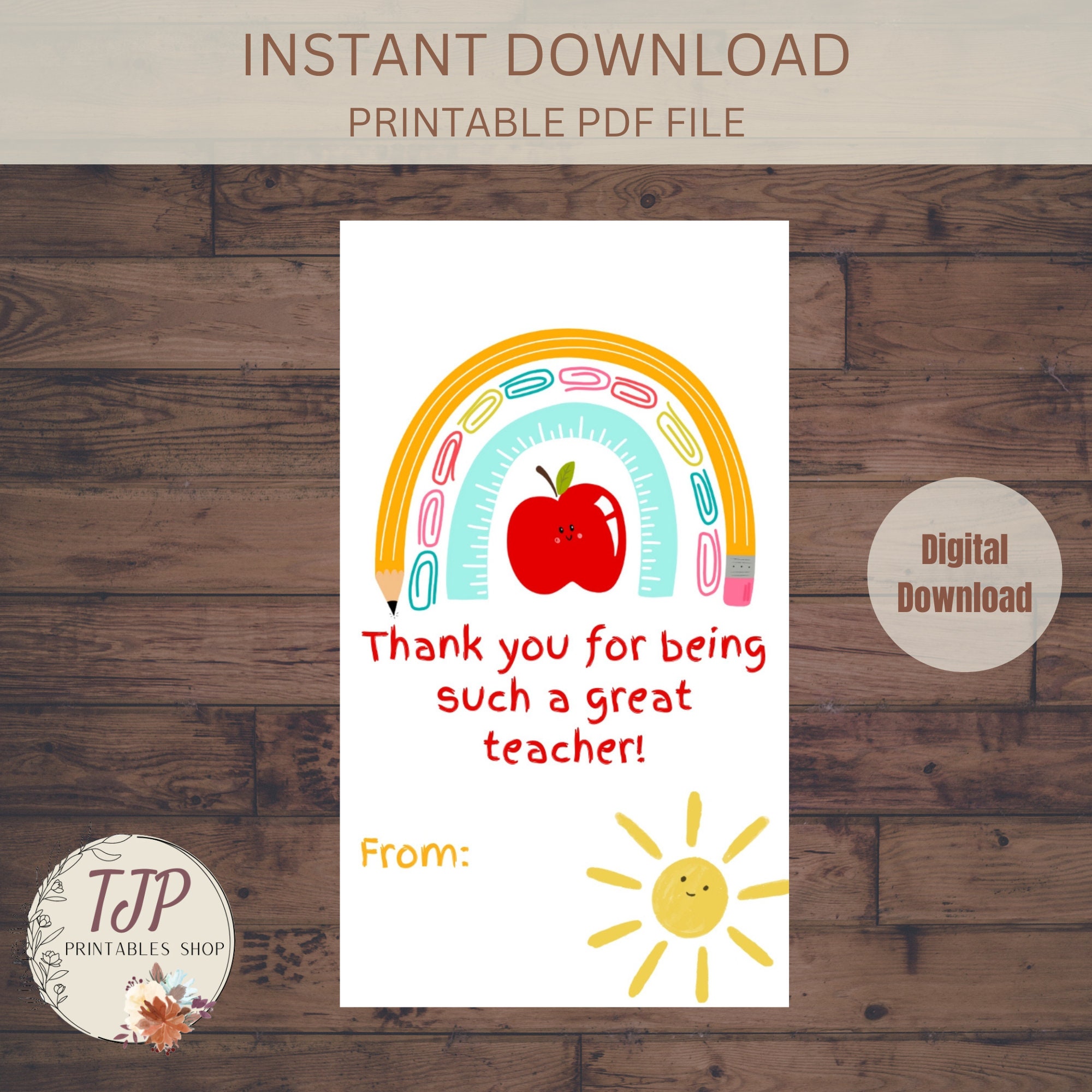 Teacher Appreciation TAGS, Teacher Thank You Gift TAG, End of School ...