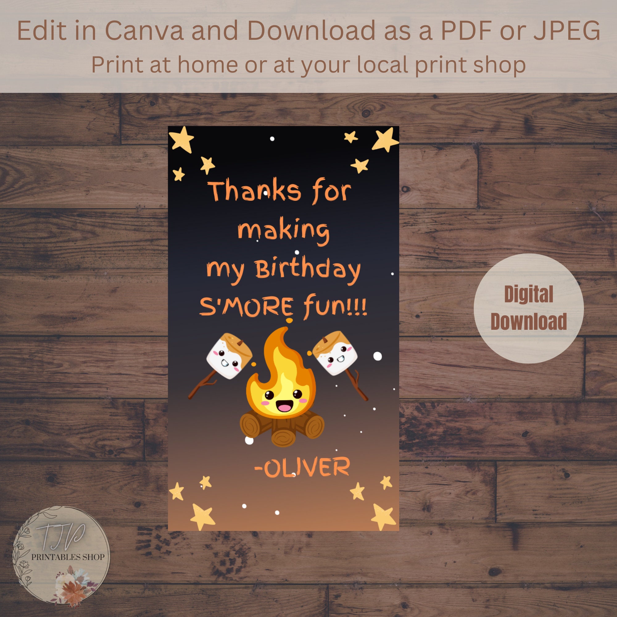 Thank You Tags for Smores Birthday Thank You Tag for Party Favor Tag ...