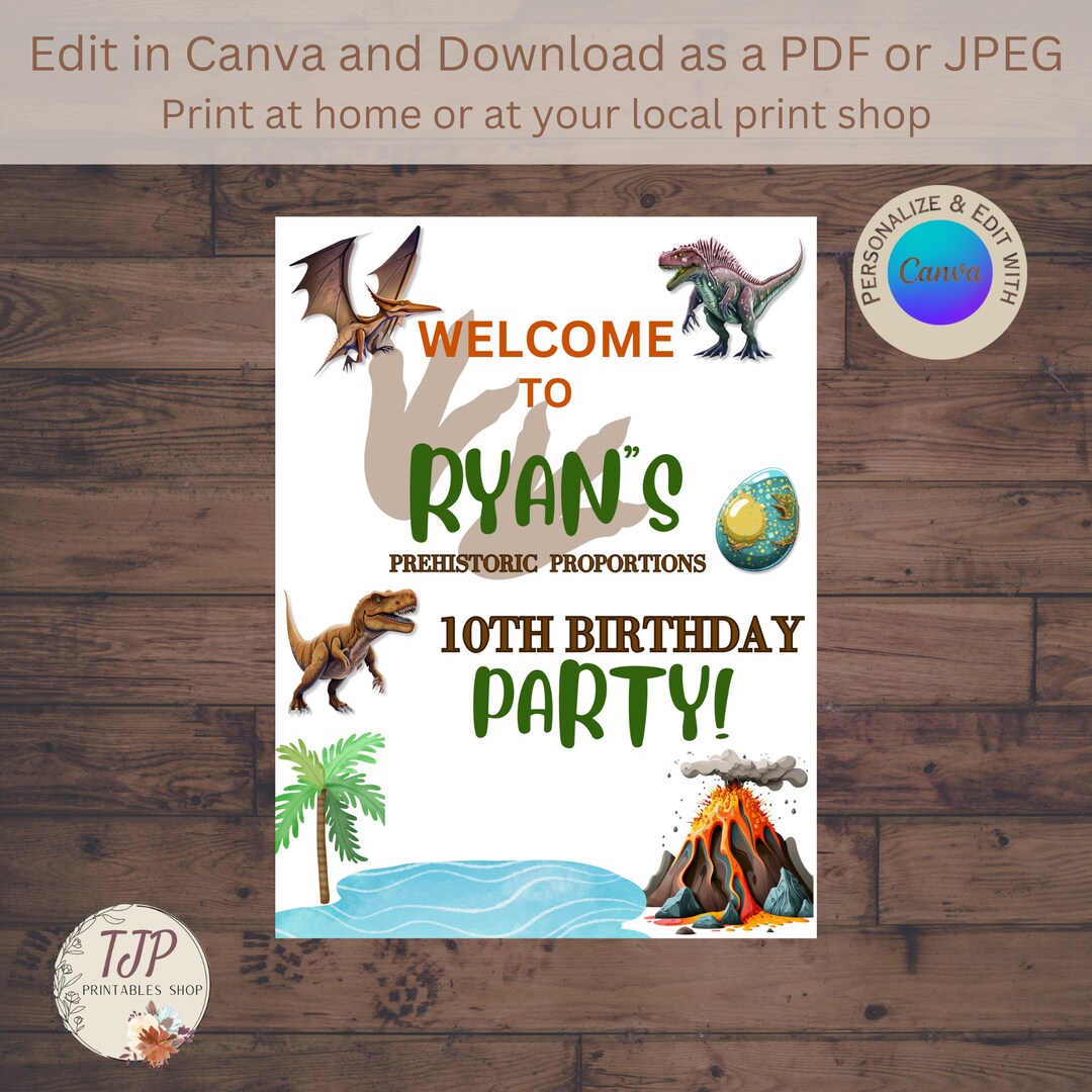 Dinosaur Birthday Welcome Sign for Birthday Welcome Sign for Dinosaur ...