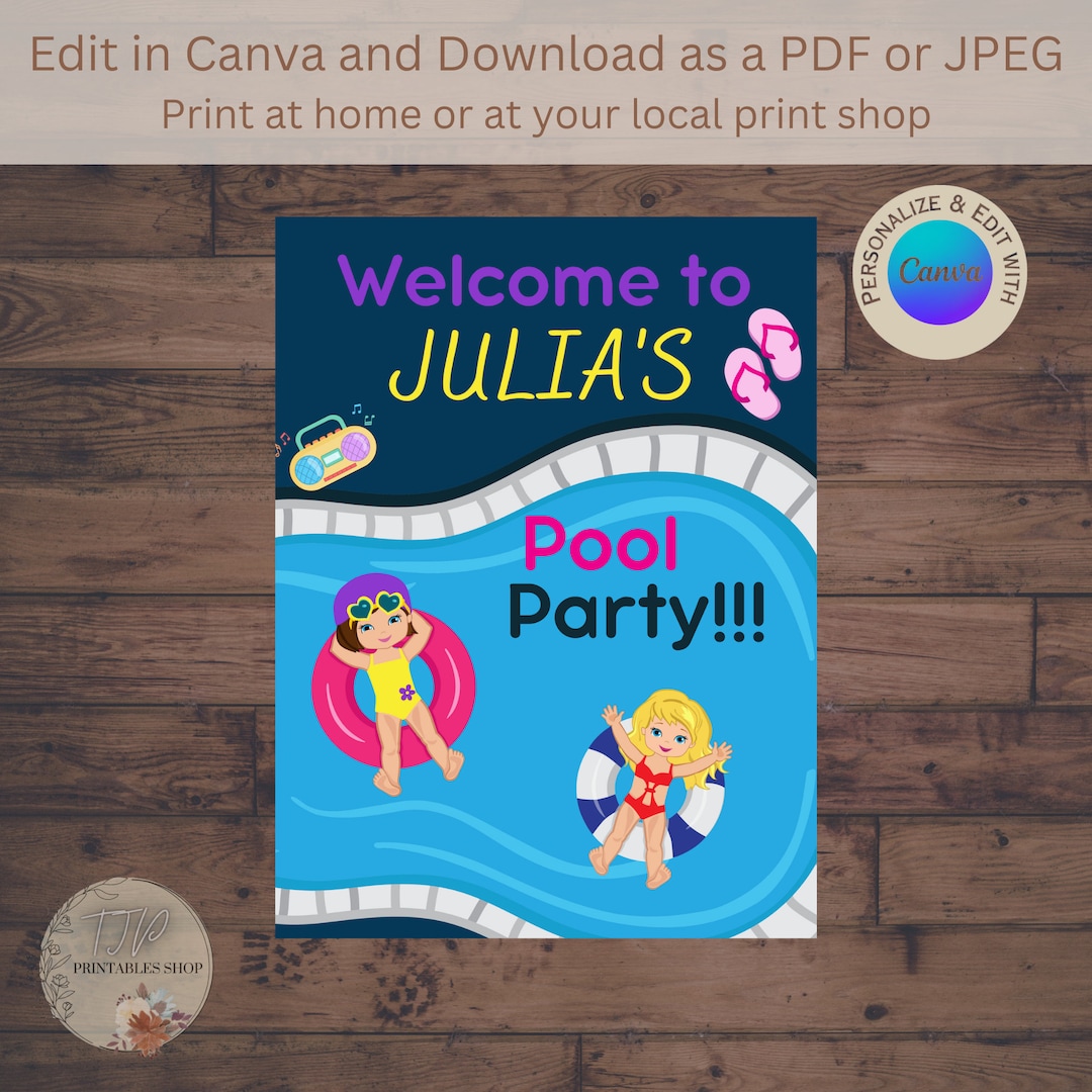 Pool Party Welcome Sign for Summer Pool Party Welcome Sign for Birthday ...