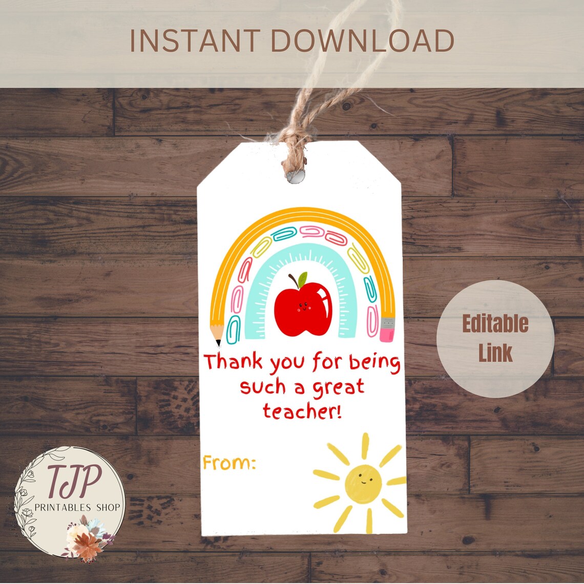 Teacher Appreciation TAGS, Teacher Thank You Gift TAG, End of School ...