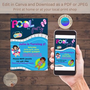 Girls Pool Party Birthday Party Invitation Instant Download - Etsy