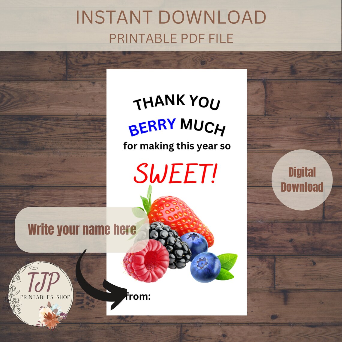 Berry Teacher Appreciation Gift Tag Printable Thank You Tag for Teacher ...