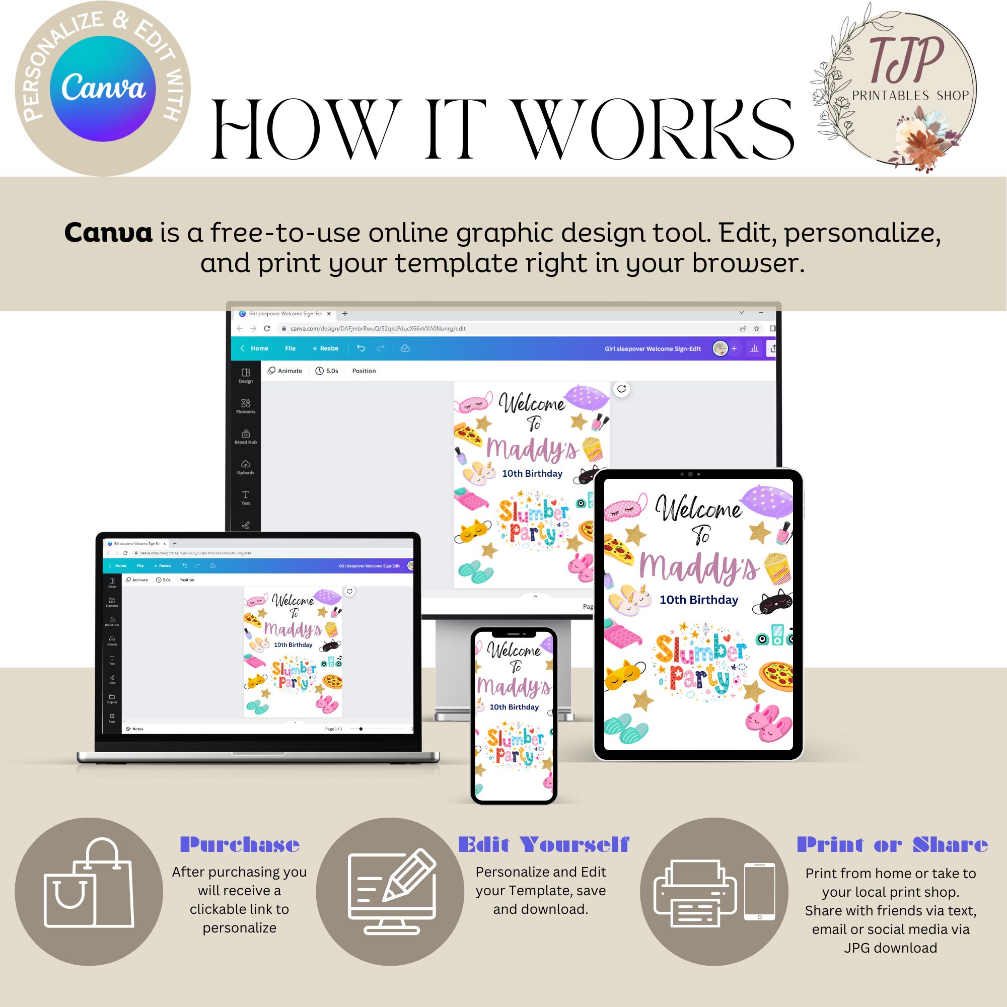 Girls Sleepover Birthday Welcome Sign for Birthday Welcome Sign for ...