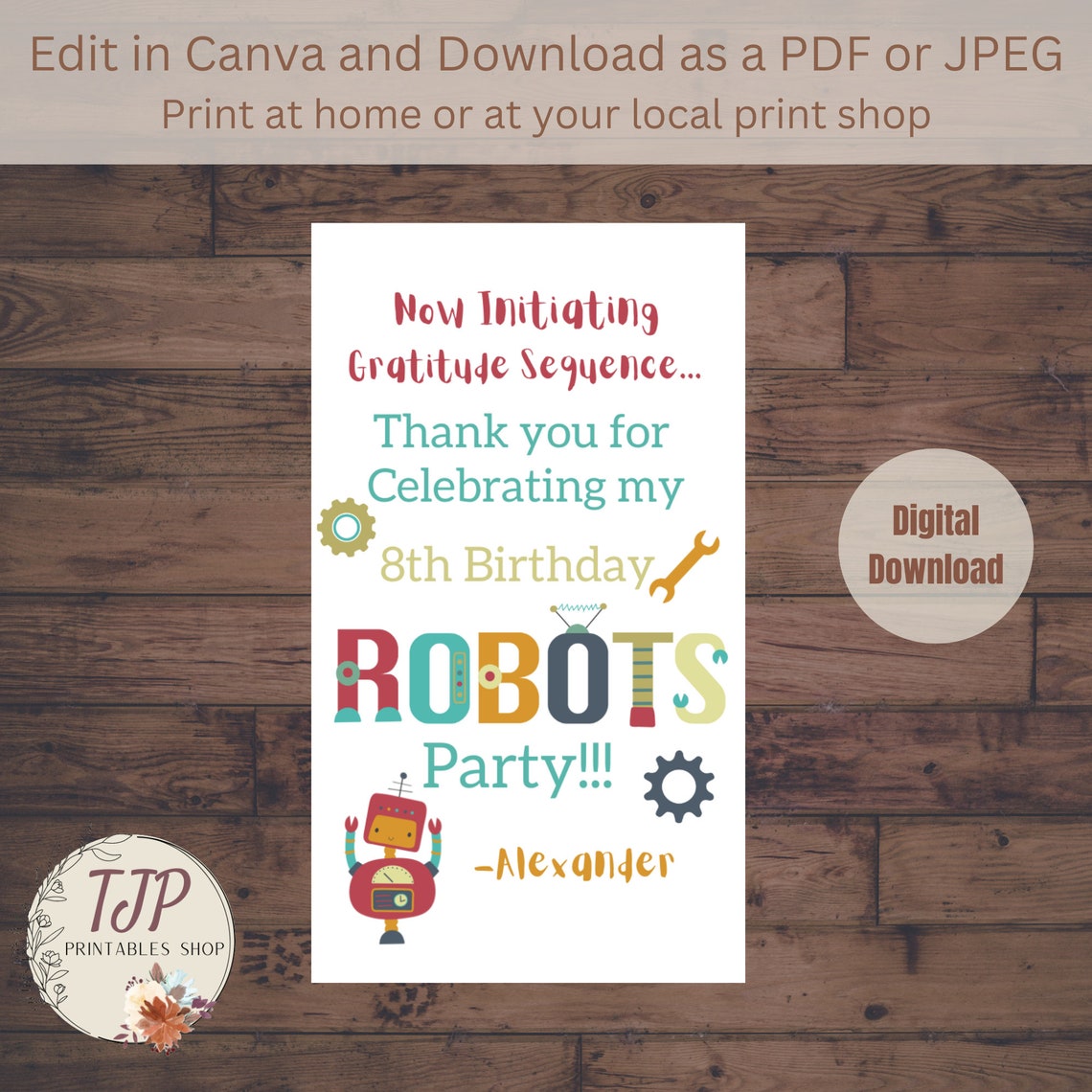 Thank You Tag for Robot Birthday Party Thank You Tag for Party Favor ...